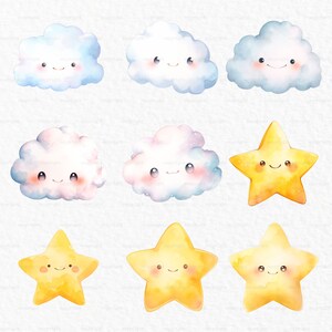 Sun Cloud Watercolor Clipart PNG #w48 - Etsy