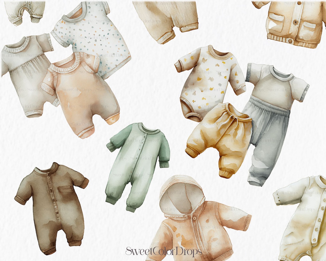 Baby Clothes Watercolor Clipart PNG Gender Neutral Baby Newborn Baby ...