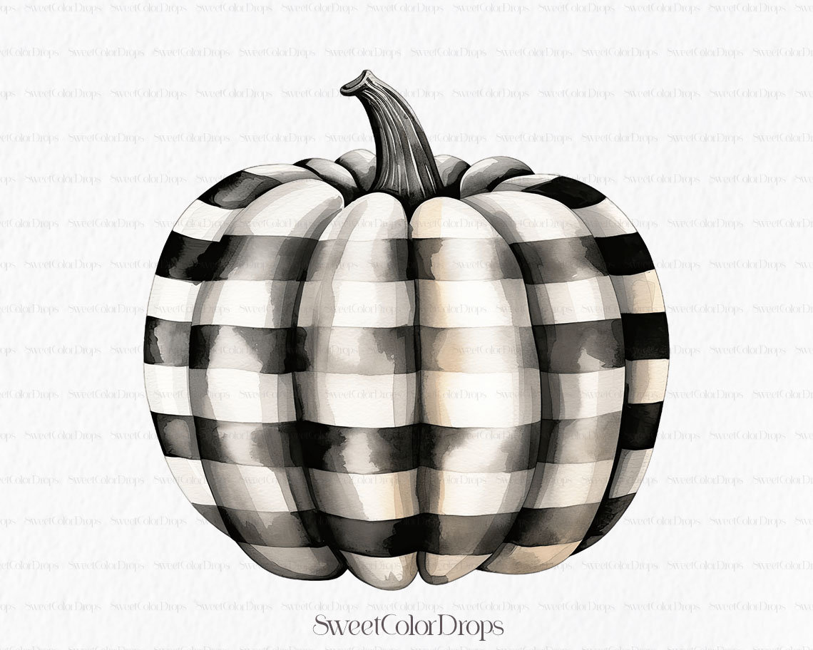 Plaid Pumpkin Watercolor Clipart PNG - Buffalo Plaid Black White Autumn ...