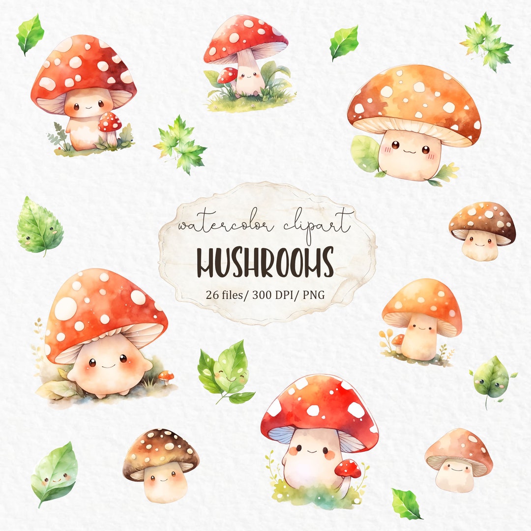 Mushrooms Watercolor Clipart PNG #w46 - Etsy