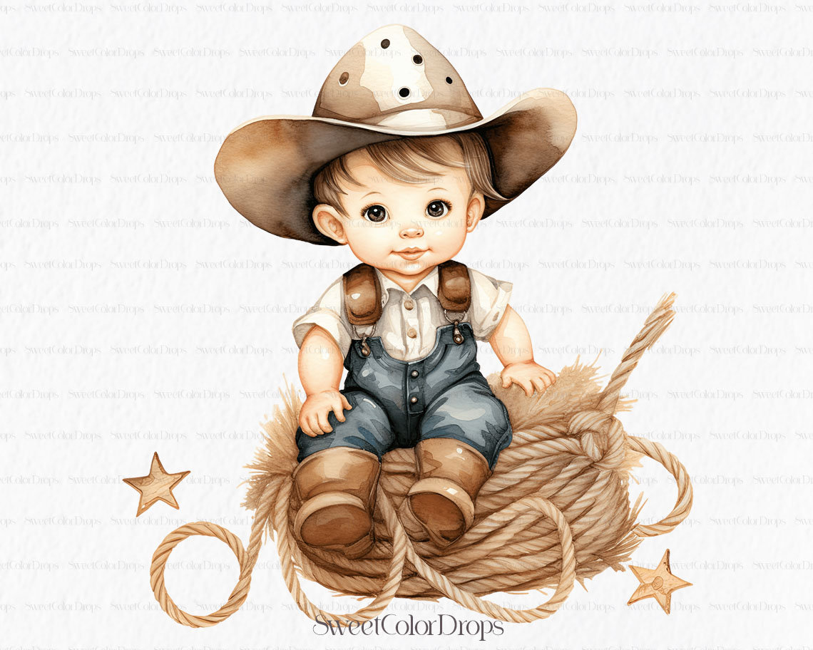 Cute Cowboys Watercolor Clipart PNG - Country Boy Wild West Western ...