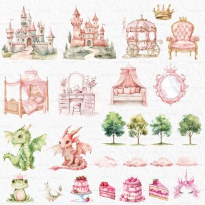 Pink Baby Princess Clipart - Castle Dragon Fantasy Kids Magical Kingdom ...