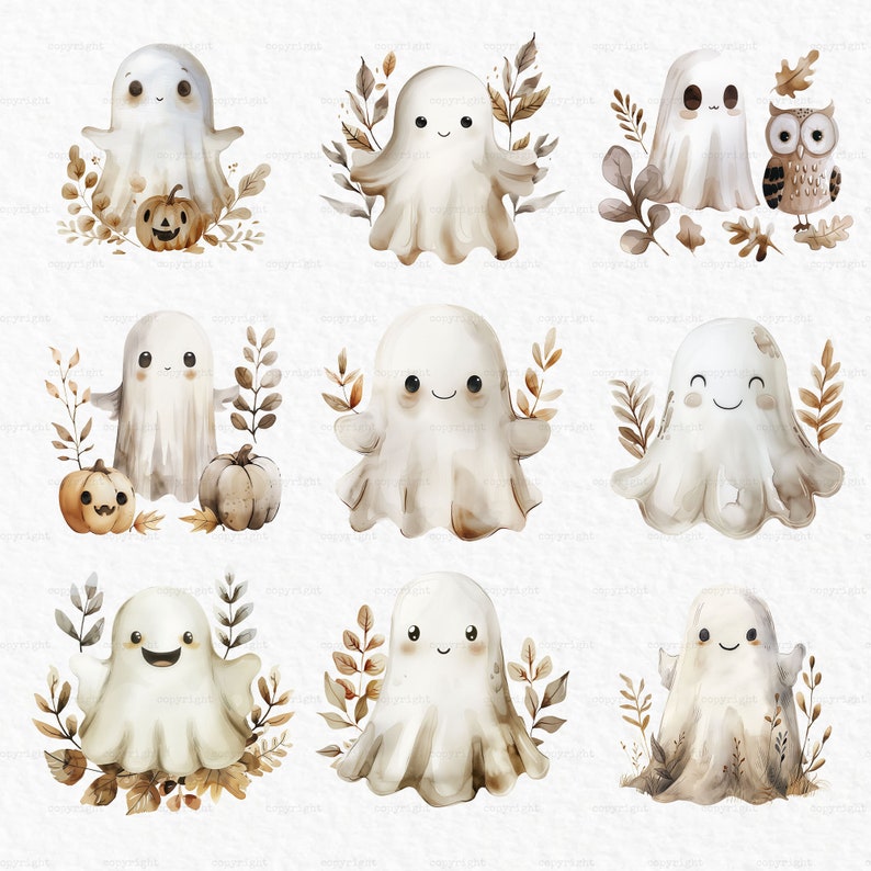 Cute Ghost Watercolor Clipart PNG w50 - Etsy