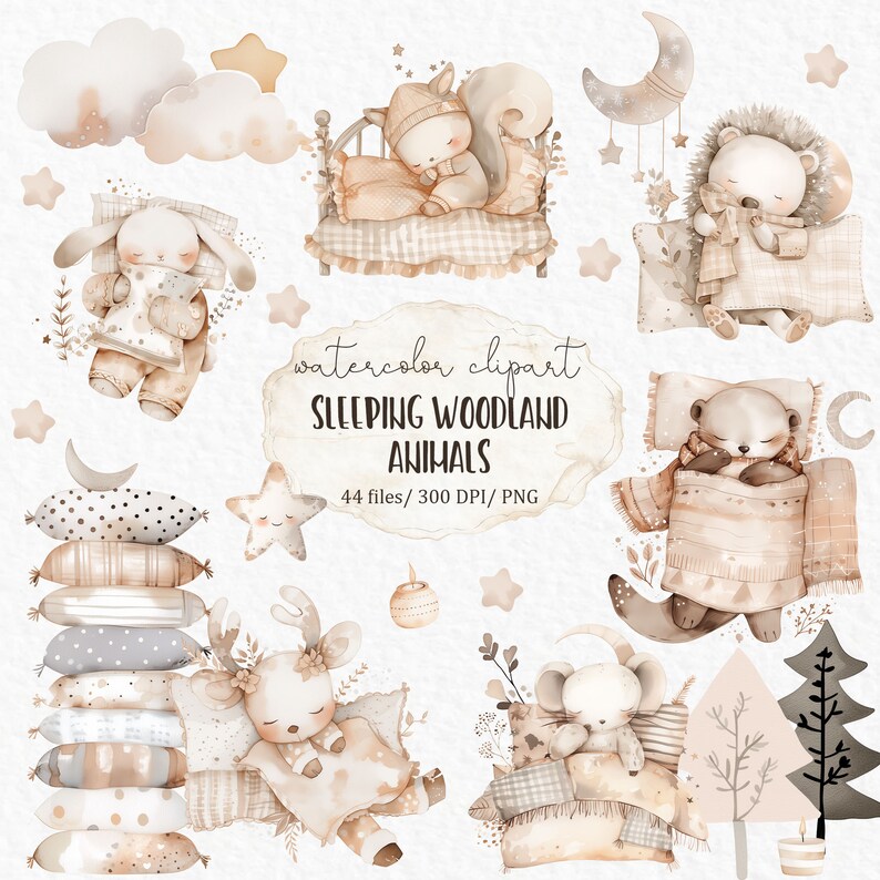 Sleeping Clipart Woodland Animals Png - Autumn Woodland Baby Shower ...