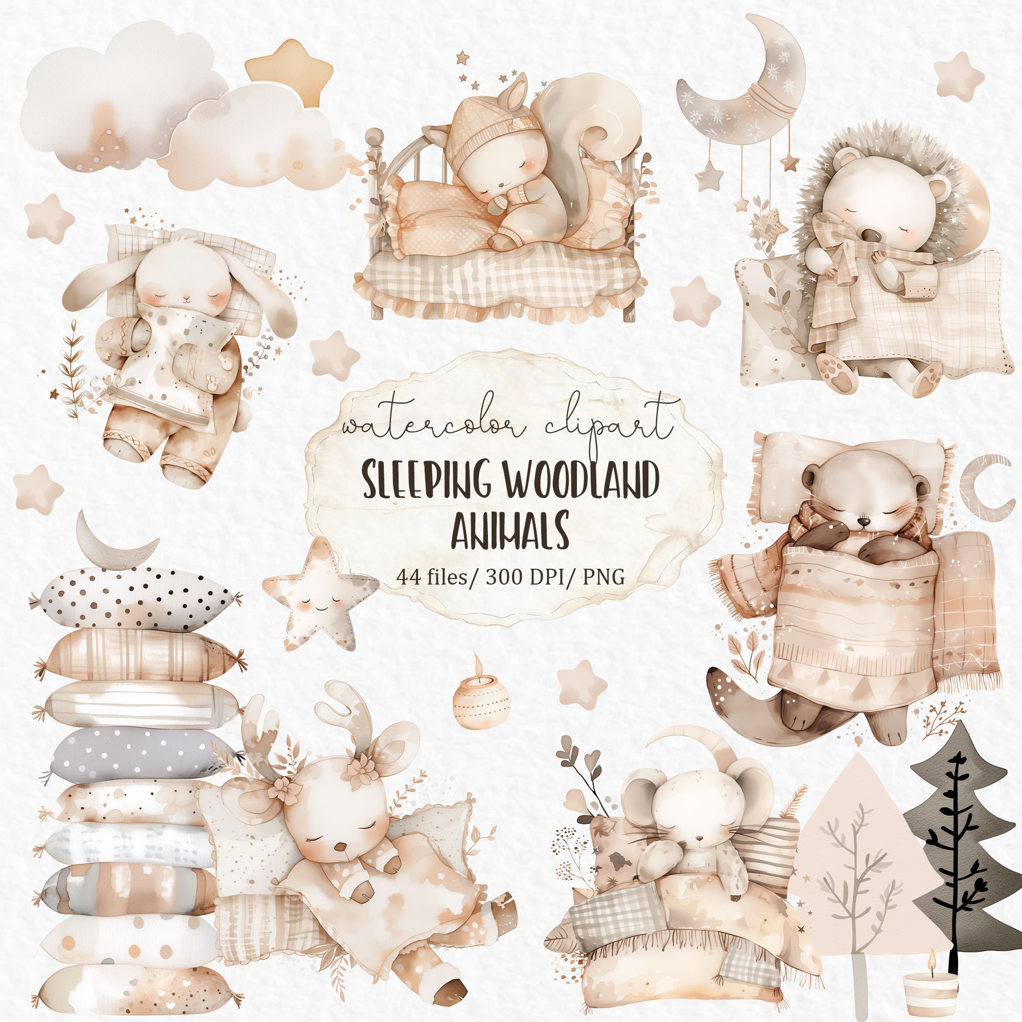 Sleeping Clipart Woodland Animals Png Autumn Woodland Baby Shower Cute ...
