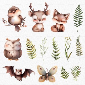 Boho Woodland Animal Watercolor Clipart PNG - #w59 - Etsy