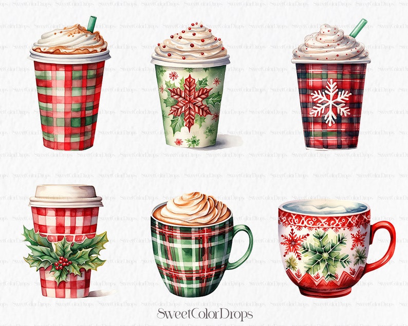 Winter Coffee Watercolor Clipart PNG Christmas Hot Chocolate - Etsy