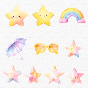 Sun Cloud Watercolor Clipart PNG #w48 - Etsy