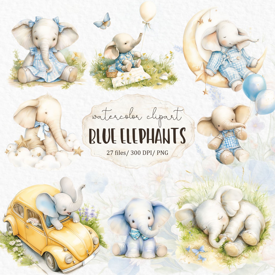 Blue Baby Elephant Png - Baby Boy Shower Watercolor Clipart Birth ...