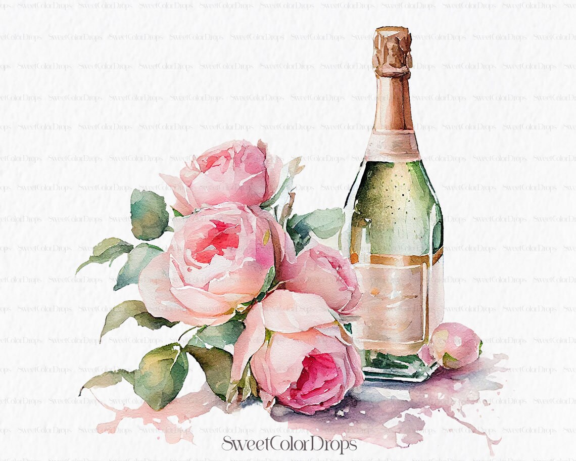 Celebration Clipart, Watercolor Party Clipart, Painted Champagne Bottle ...