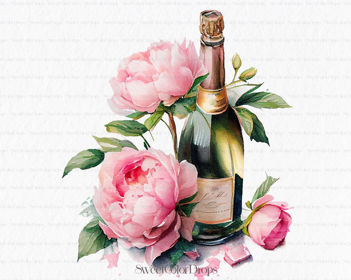 Celebration Clipart, Watercolor Party Clipart, Painted Champagne Bottle ...
