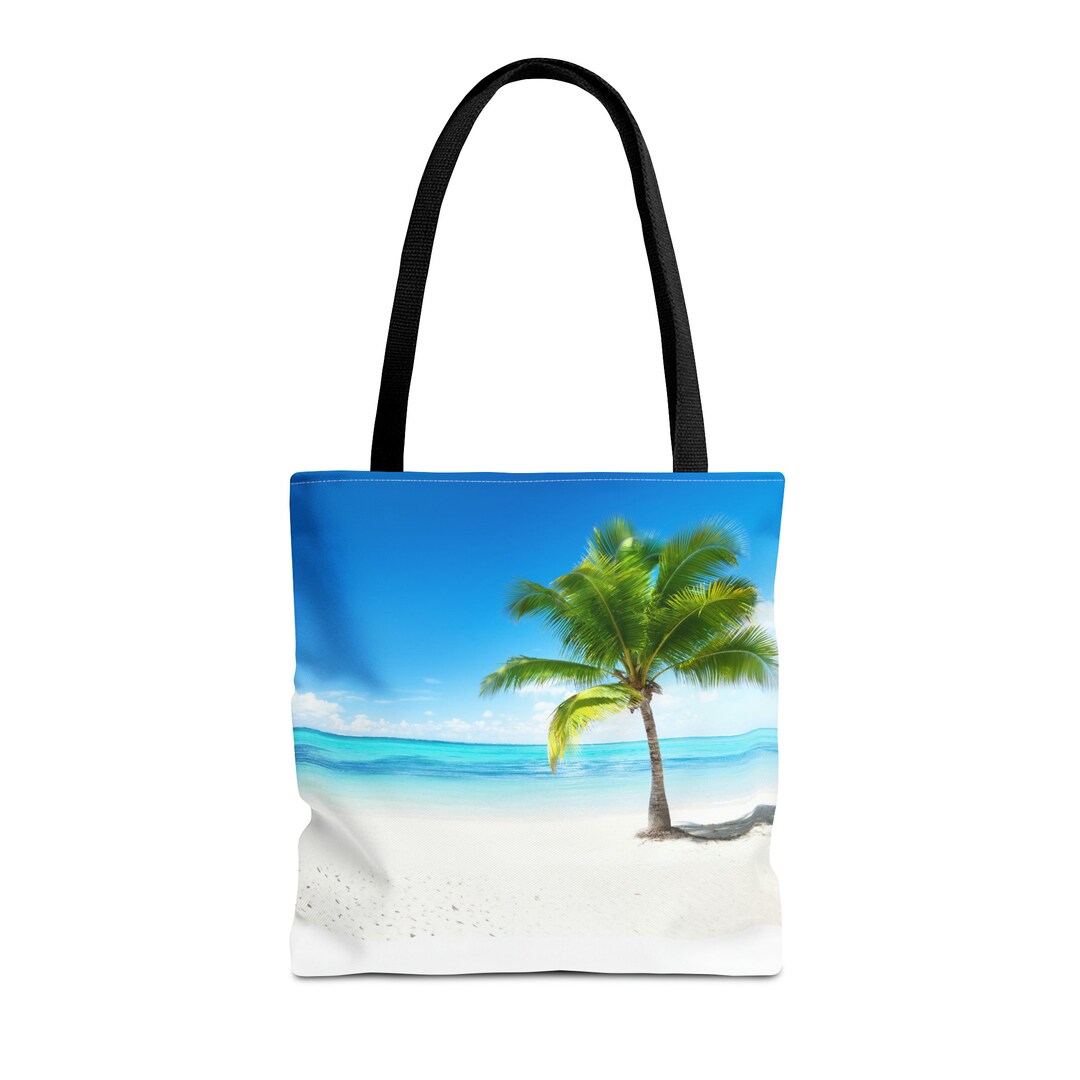 Blue Sky Palm Tree Tote Bag (AOP), Summer, Fun, Beach, White Sand ...