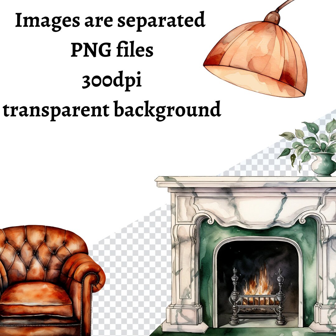 Living Room Bundle Watercolor Clipart, Mix of Living Room Furniture and ...