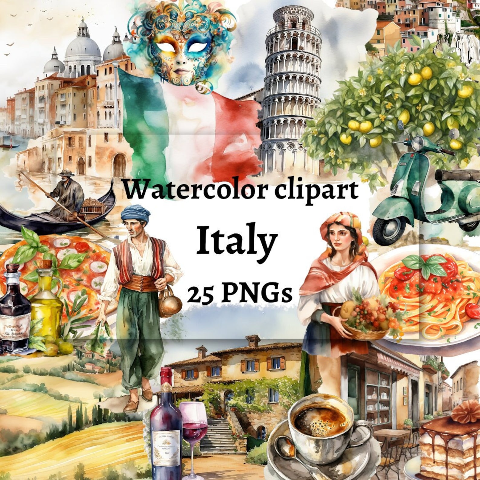 Watercolor Clipart Italy Clipart Transparent Background PNG Clipart ...