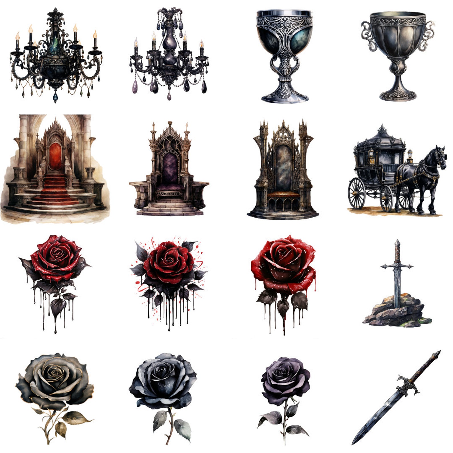 Watercolor Dark Medieval Times Bundle Clipart Castle and Fantasy ...