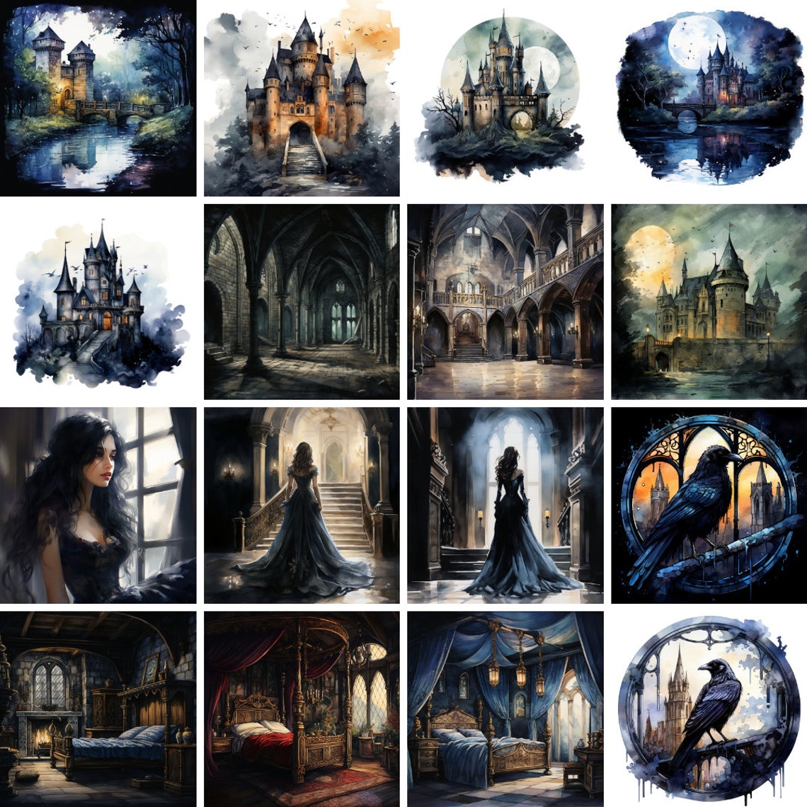 Watercolor Dark Medieval Times Bundle Clipart Castle and Fantasy ...