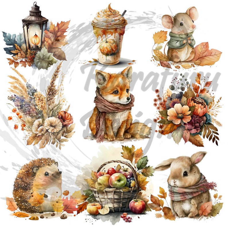 Watercolor Fall Clipart Autumn Clip Art Watercolor PNG Clipart - Etsy