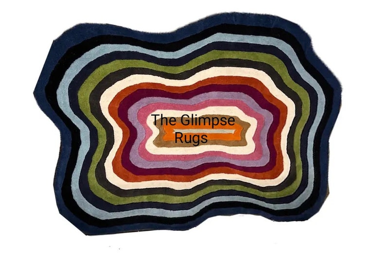 Irregular Shape Tufted Rug Multicolored Stripes, Hand-tufted Wool Area ...
