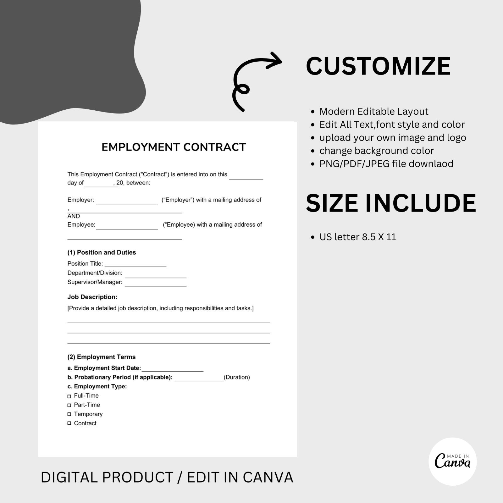 Employment Contract Agreement, Printable Employment Contract Template ...