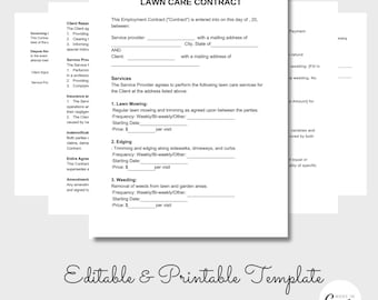 Editable Lawn Care Contract, Lawn Service Contract, Landscaping ...