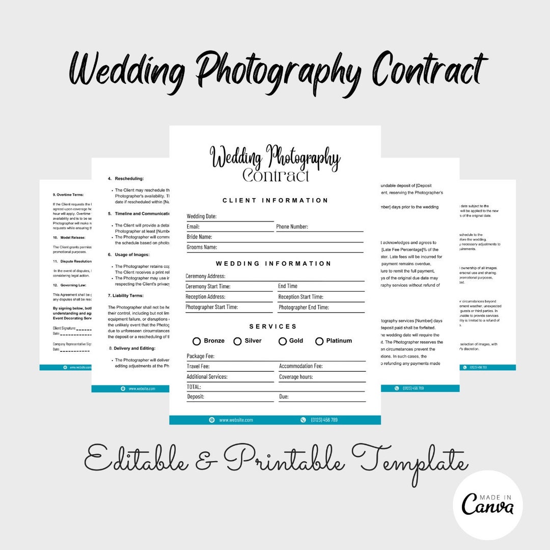 Wedding Photography Contract Template, Photography Form, Editable Canva ...