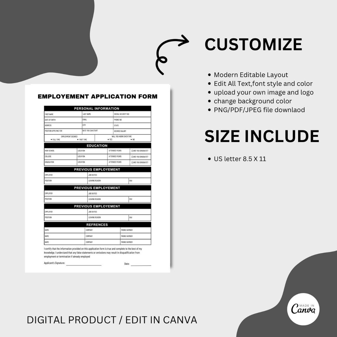 Employment Application Form Template, Job Application Form, New ...
