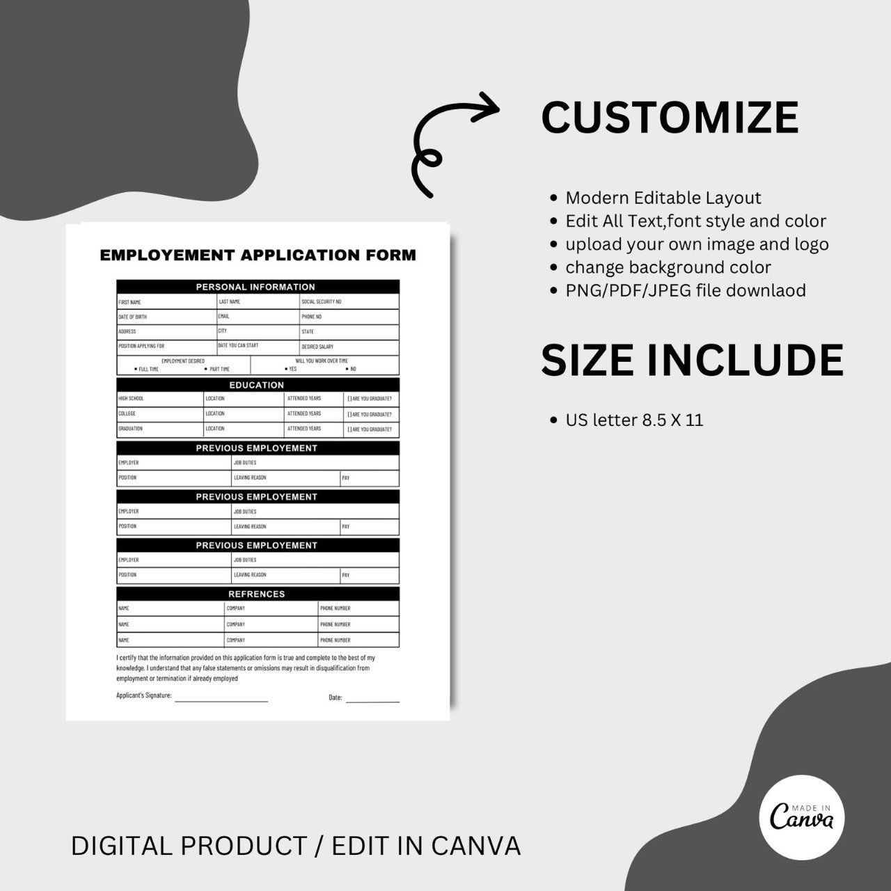 Employment Application Form Template, Job Application Form, New ...