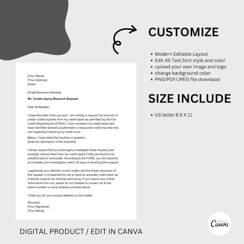 Credit Inquiry Removal Letter, Credit Repair Letter, Hard Inquiry ...