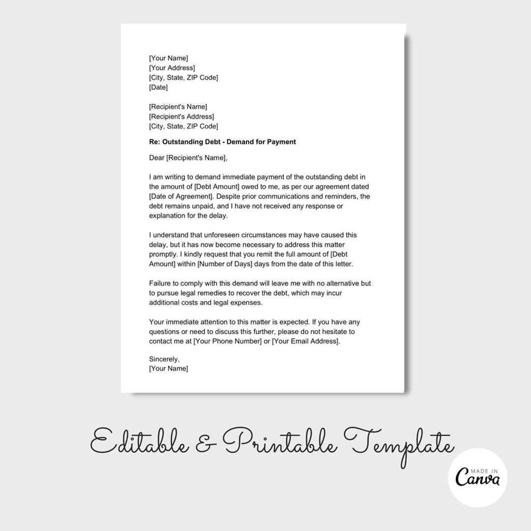 Demand Letter Template PDF, Legal Notice, Real Estate Form - Etsy