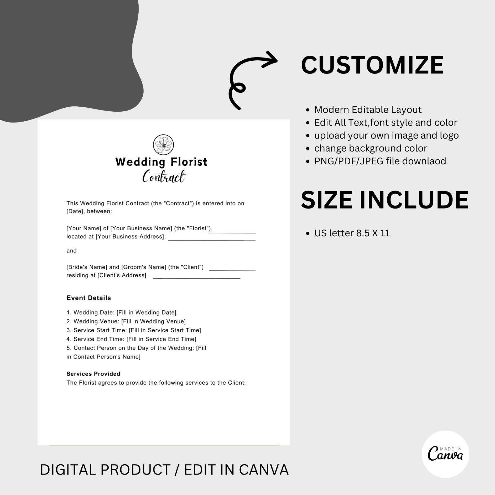 Wedding Florist Contract, Florist Agreement for Wedding, Event Flowers ...