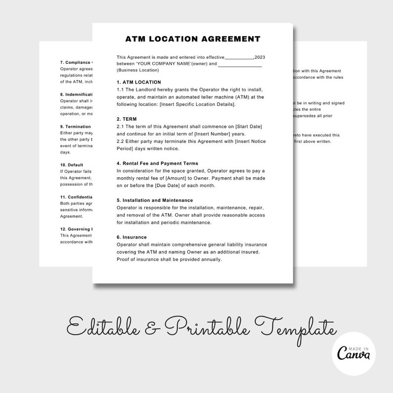 ATM Location Agreement Form, Partnership Contract, ATM Machine ...