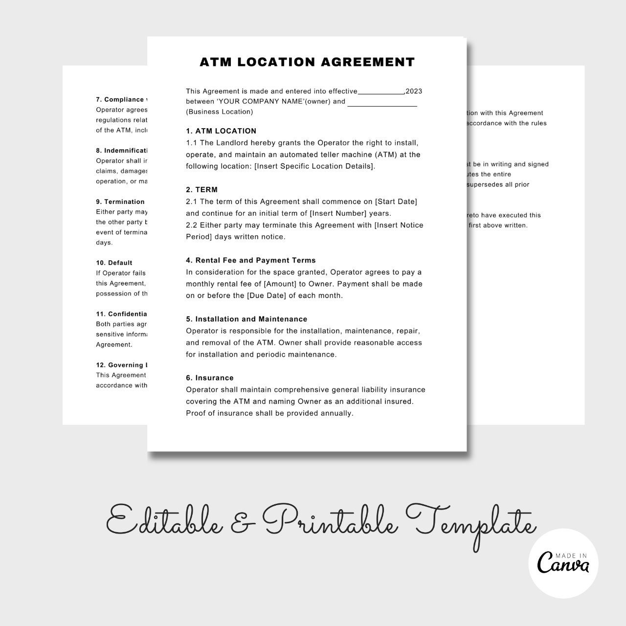 ATM Location Agreement Form, Partnership Contract, ATM Machine ...