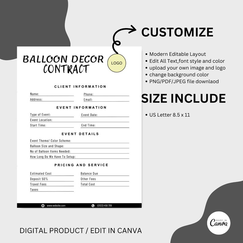 Editable Balloon Artist Contract, Balloon Decor Contract, Balloon ...