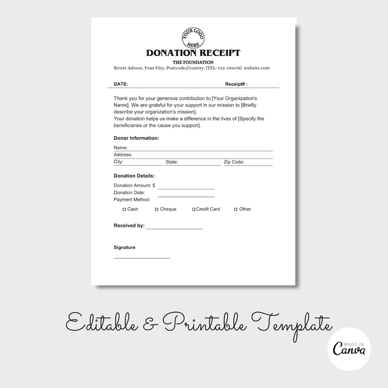 Donation Receipt Template, Donation Receipt Form, Charity Receipt ...