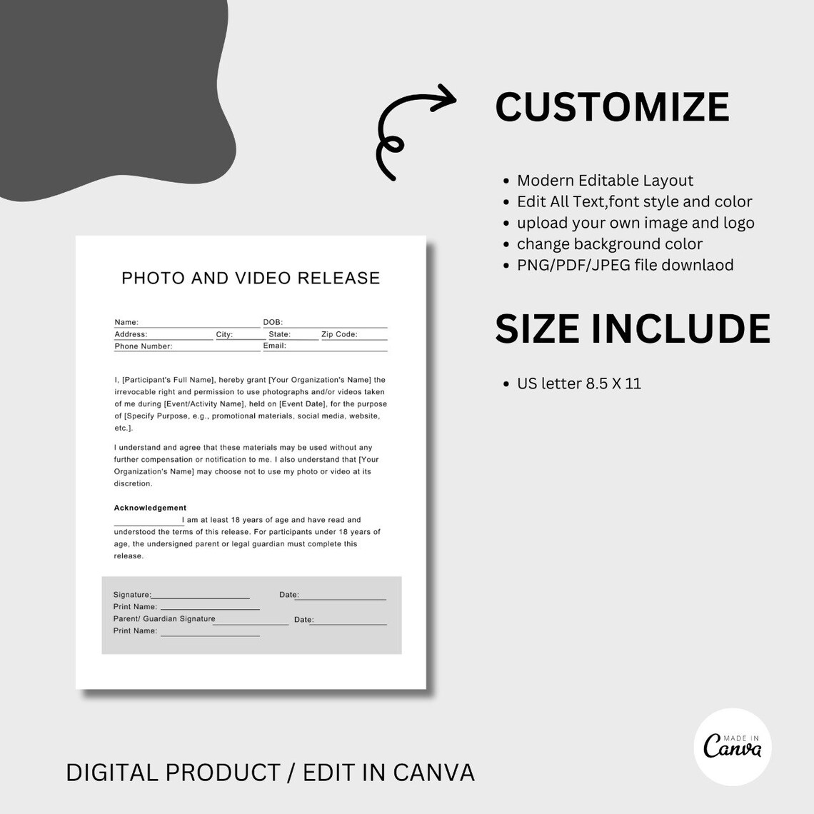 Editable Photo and Video Release Form, Salon Form, Esthetician Photo ...