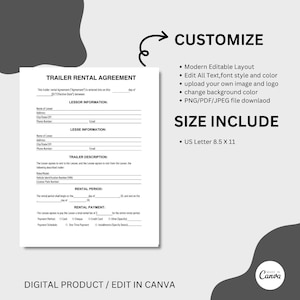 Trailer Rental Agreement, Trailer Lease Contract, Trailer Rental ...