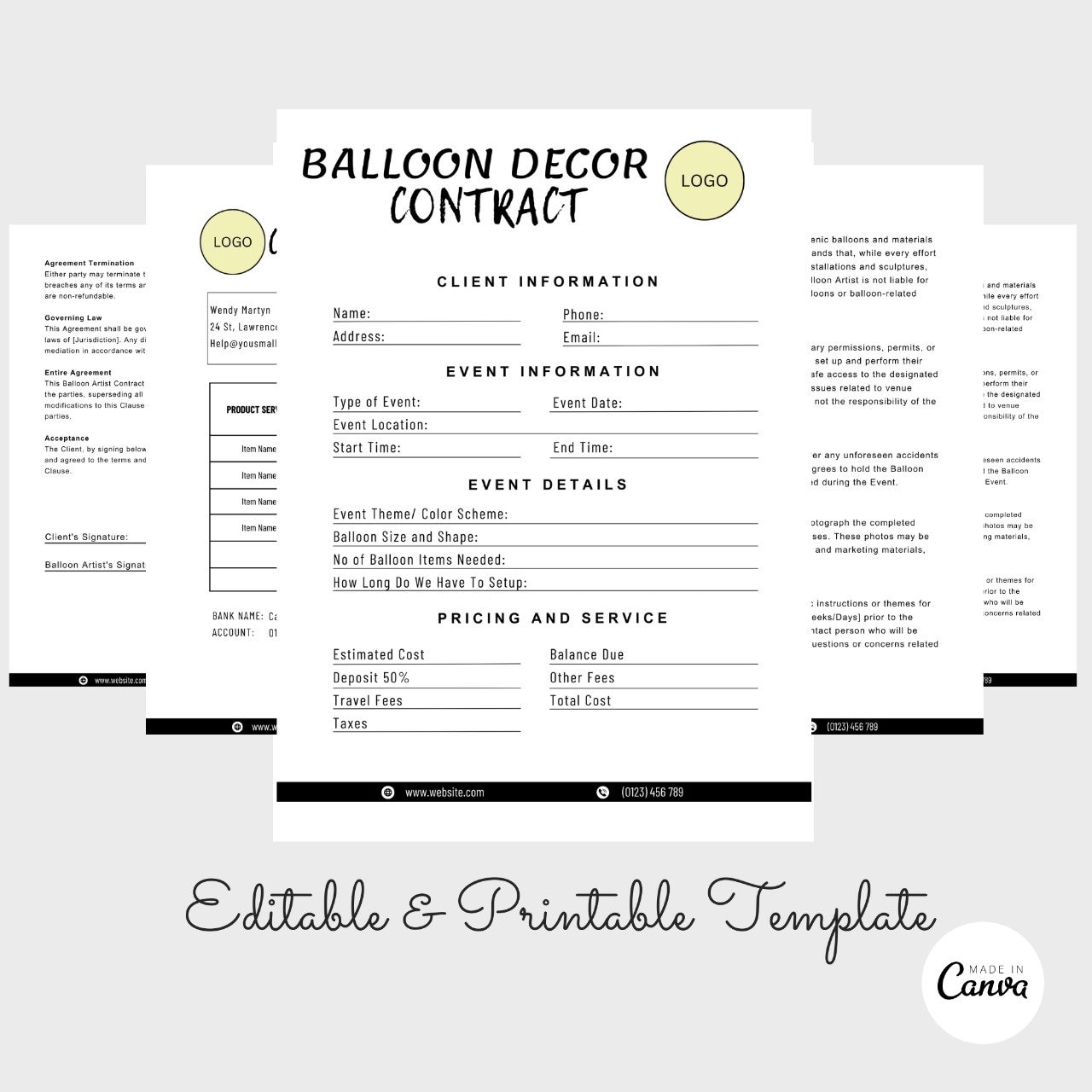 Editable Balloon Artist Contract, Balloon Decor Contract, Balloon ...