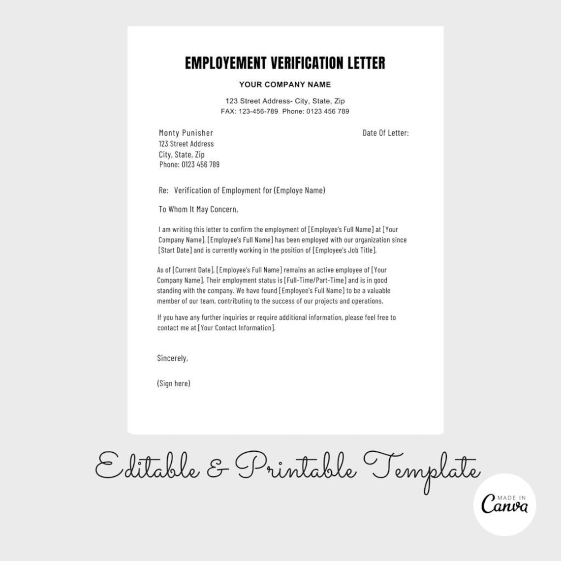 Employment Verification Letter, Employee Salary Verification Template ...