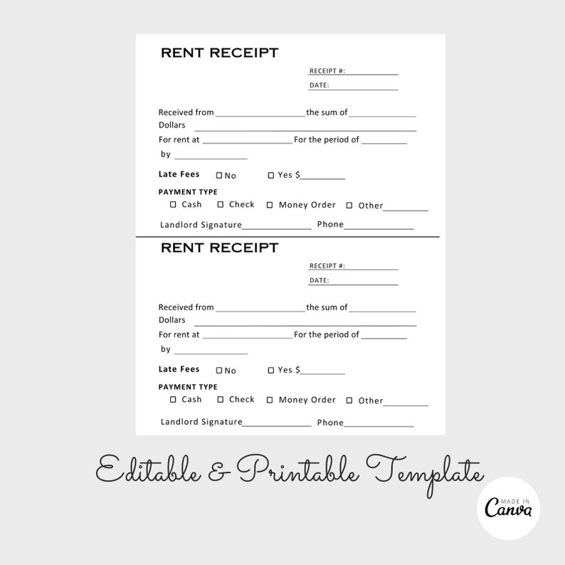 Printable Rent Receipt, Sales Receipt, Editable Receipt Template ...
