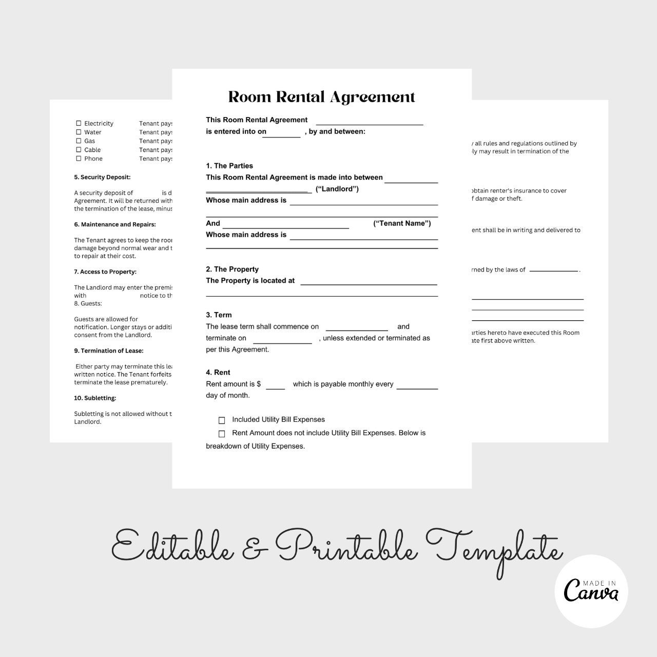 Room Rental Agreement, Rent Room, Room Lease Agreement, Rental Contract ...