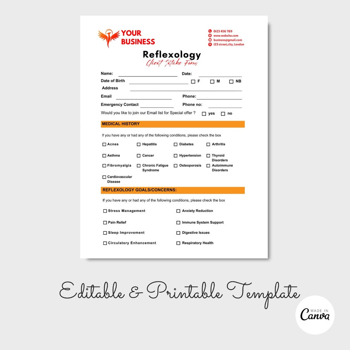 Reflexology Client Form, Editable Massage Client Form, Therapy Form - Etsy