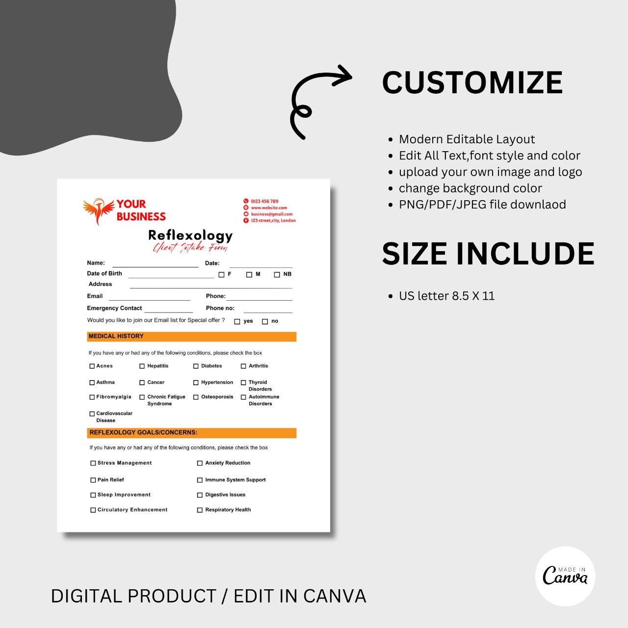 Reflexology Client Form, Editable Massage Client Form, Therapy Form - Etsy
