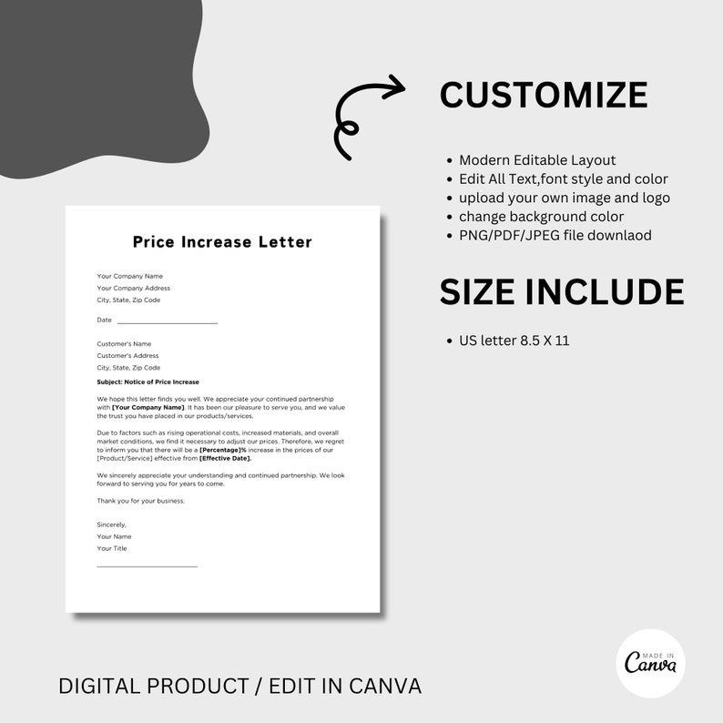 Price Increase Letter - Business Letter - Price Increase Memo - Price ...