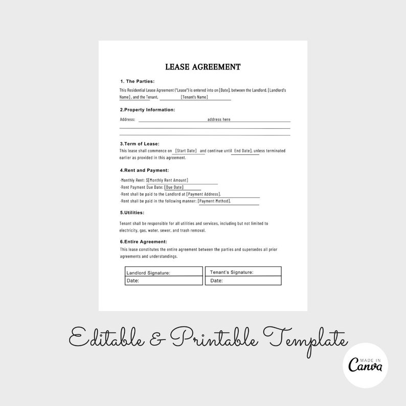 Editable Residential Lease Agreement, Lease Agreement Contract ...