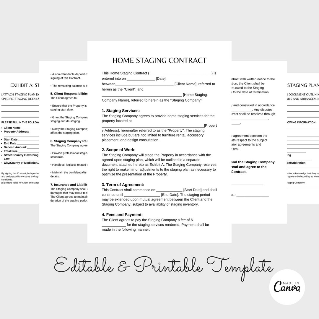 Home Staging Contract Template, Home Staging Agreement, Home Staging ...