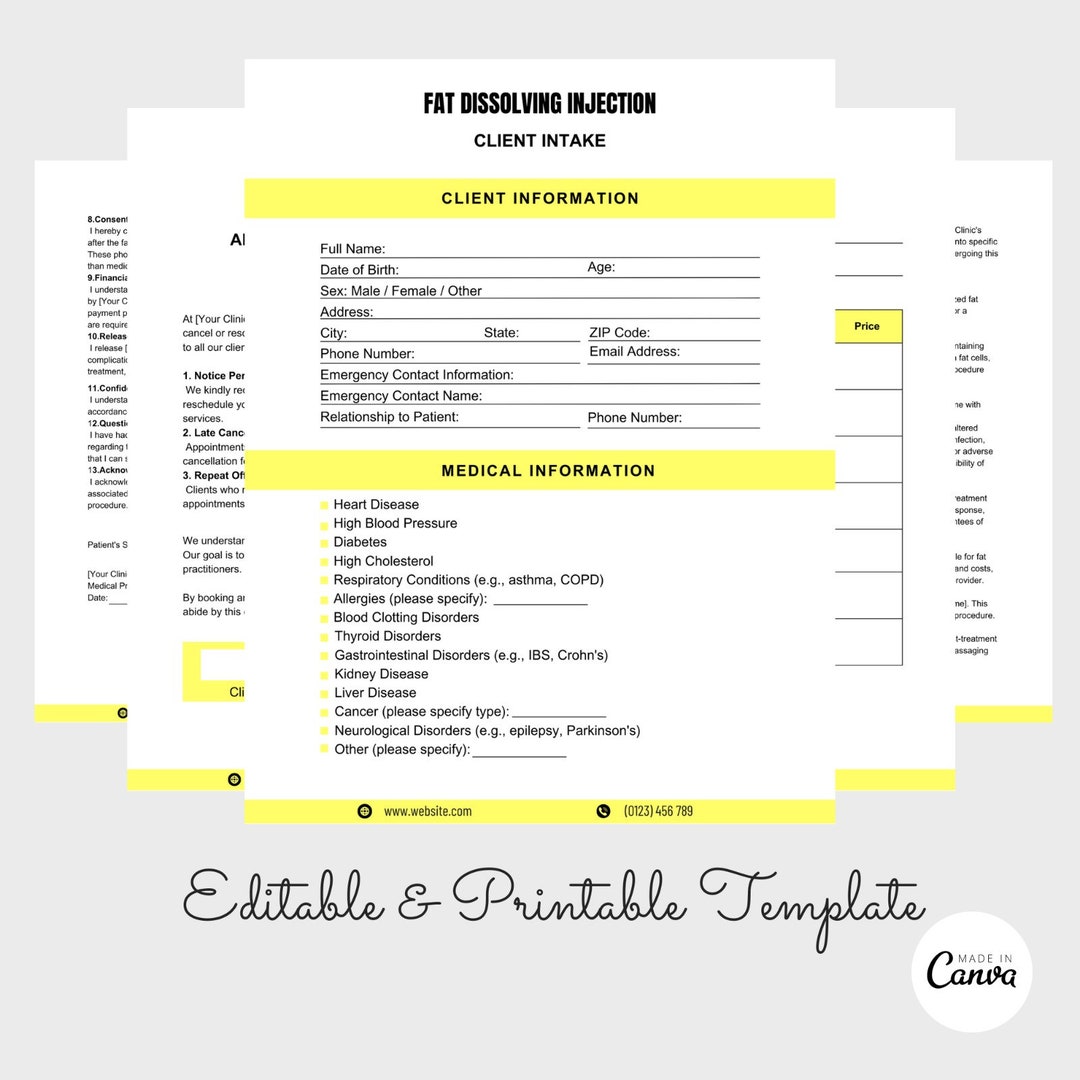 Fat Dissolve Consultation Forms, Client Intake Form, Esthetician Form ...