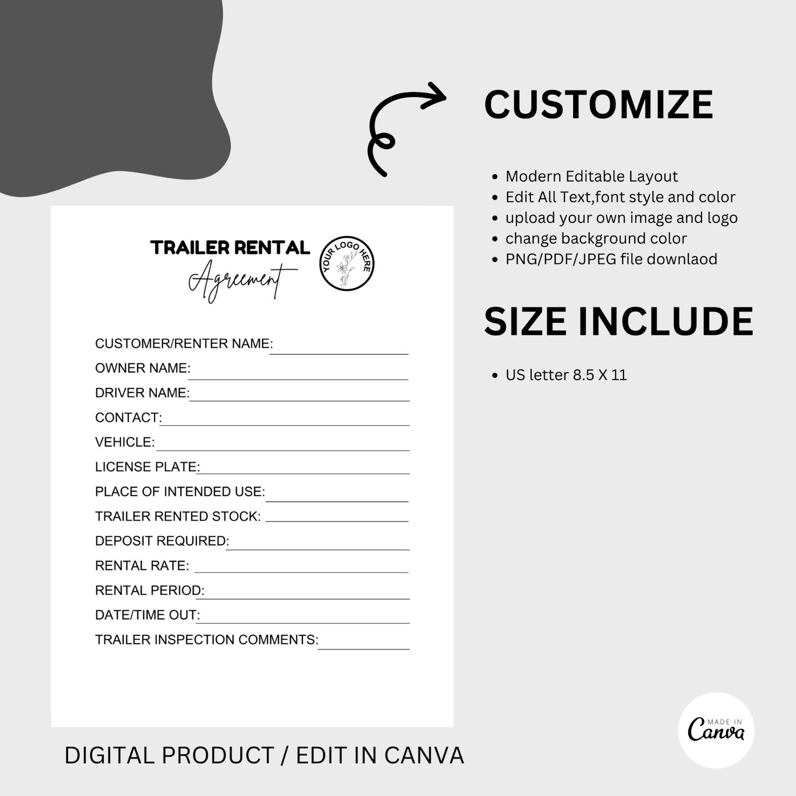 Trailer Rental Agreement, Trailer Lease Contract, Trailer Rental ...