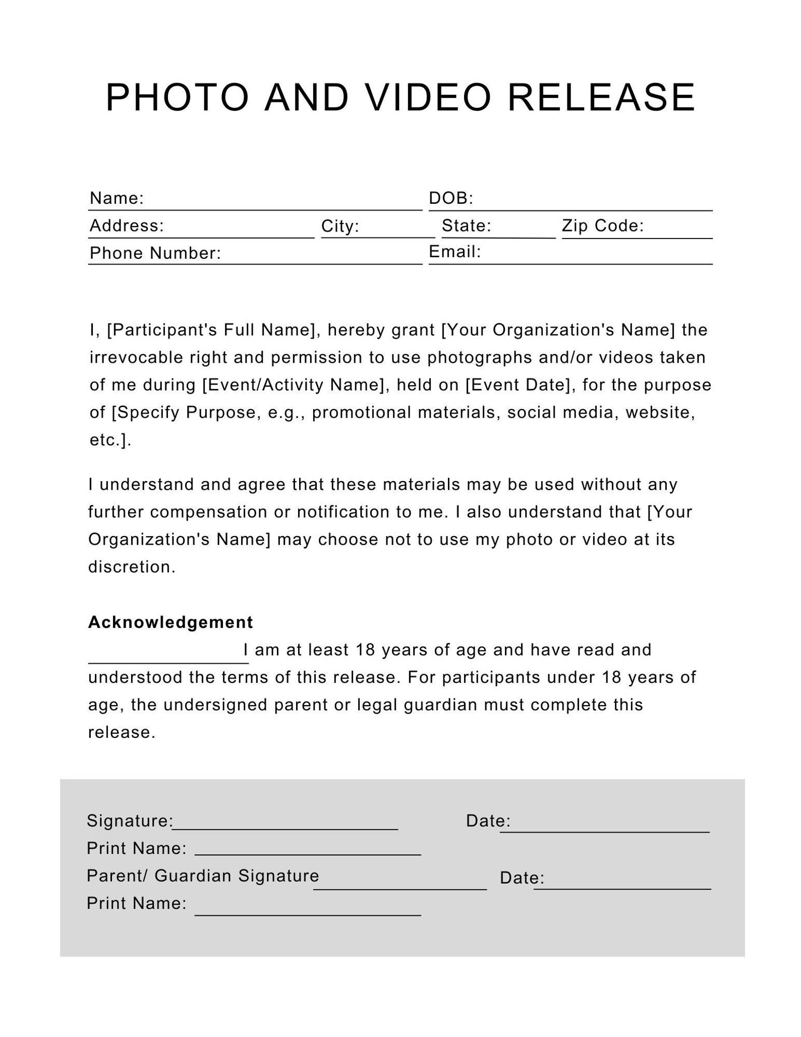 Editable Photo and Video Release Form, Salon Form, Esthetician Photo ...