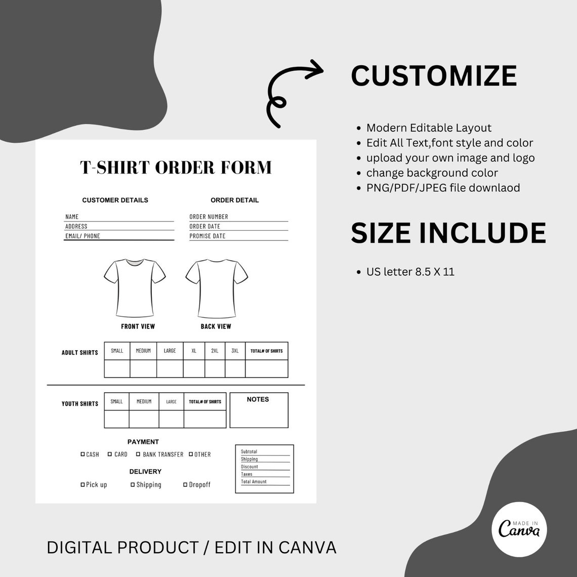 T-shirt Order Form, T-shirt Order Form Template PDF, Clothing Order ...