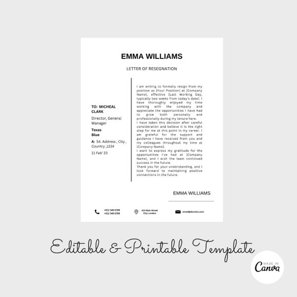Letter of Resignation Template - Etsy